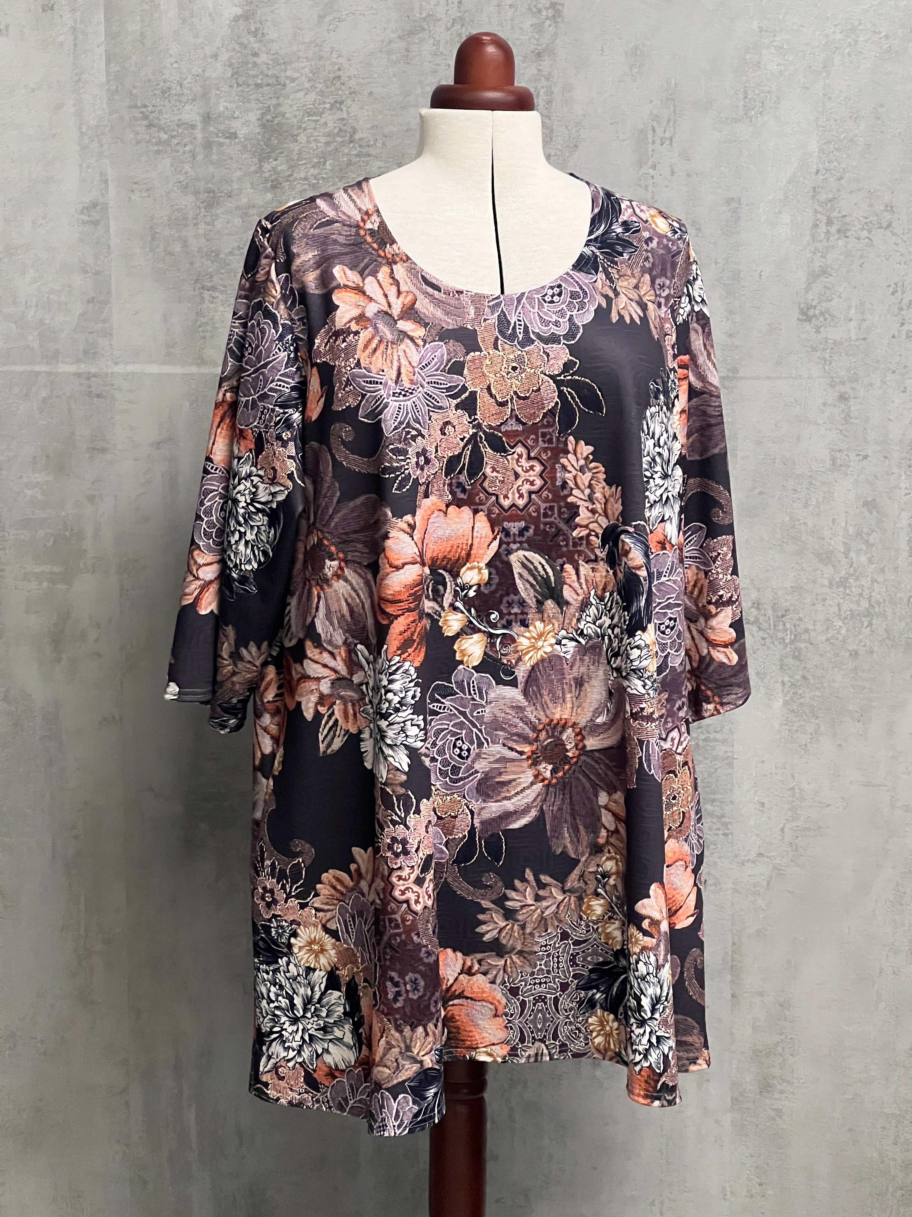 Plus Size Swing Tunic Top 3 4 Sleeve [l1407 Floral4] Wolfairy